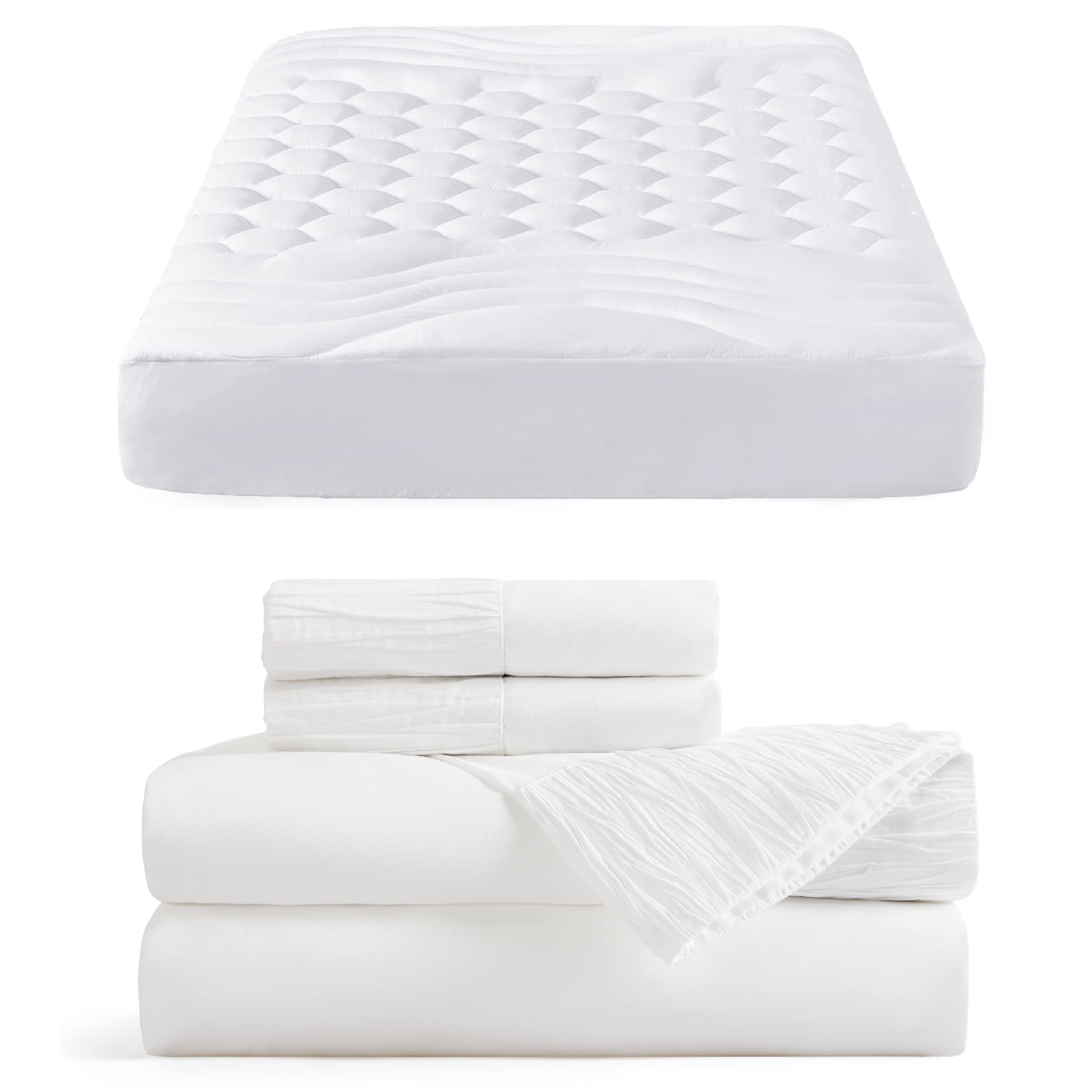 Bedsure White Twin XL Mattress Pad Bundle Twin XL Sheets for College Dorm