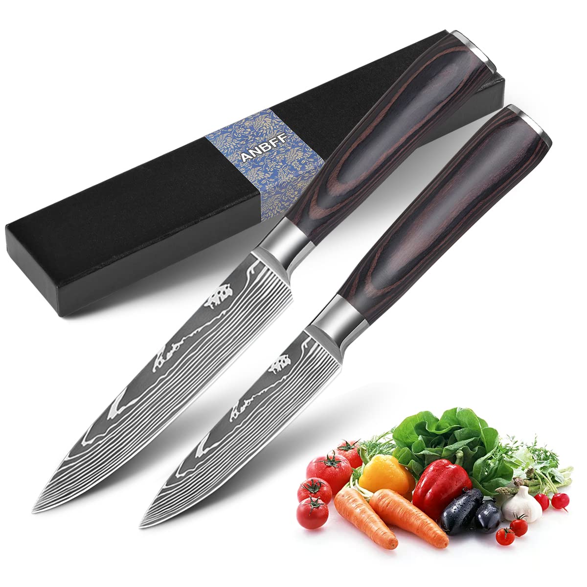 ANBFF Paring Knife, 3.5'' Fruit Knife and 5'' Chef Knife Set, Sharp High Carbon Stainless Steel Small Kitchen Utility Knives, Forged Peeling and Vegetable Knife with Gift Box