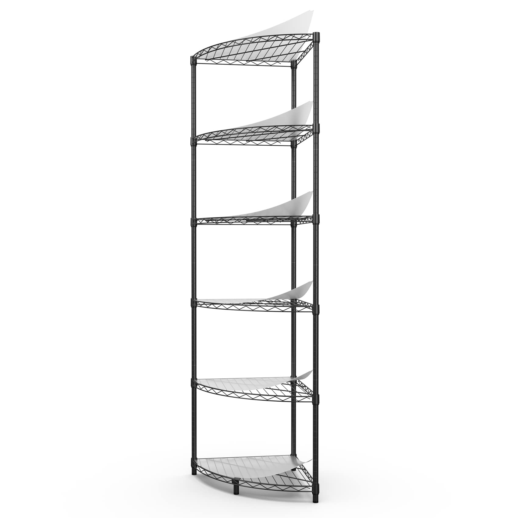 NSF 6-Tier Metal Corner Shelf Wire Shelving Unit - 420 lbs Capacity, Adjustable, with leveling feet & Waterproof Shelf Liners - Ideal for Garage, Kitchen, and More - 72" H x 18" L x 18" D - Black