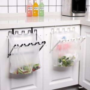 Psivika 2 Pcs Hanging Trash Garbage Bag Holder Folding Storage Holder Racks for Kitchen Different Size Plastic Bag (Black)