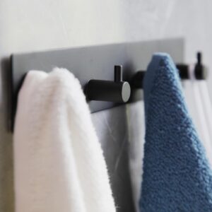 giti island Self Adhesive Towel Hooks for Bathrooms Black Stick on Wall Hooks Bath Adhesive Towel Hanger Peel and Stick Matte Black Shower Hooks for Wall Adhesive Coat Hook for Wall Mount 4 Hooks