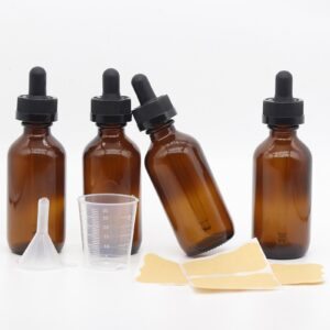 toaazhy 4 pack,amber glass dropper bottles 2 oz,60 ml dark empty tincture bottles with dropper,alcohol,hair oil bottle,perfume,essentia,small,eye,droppers for oils,medicine,pipette,drip drop,travel