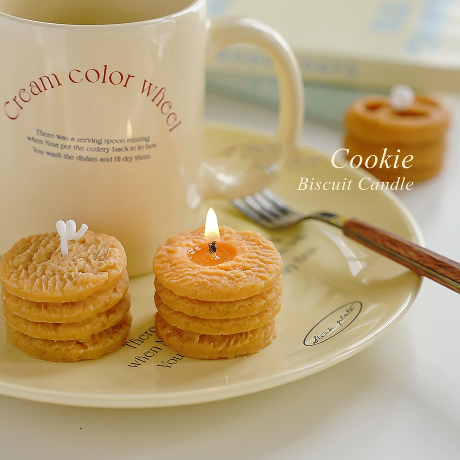 Cookies Shaped Scented Candle,4PACK 120G Biscuit Aroma Soy Wax Decorative Candle for Table Photo Prop Birthday,Prefect Gift for Meditation Stress Relief Mood Boosting Bath Yoga