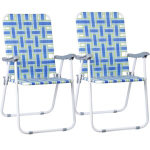 zeny beach chairs, patio folding lawn chairs, outdoor webbed folding chair w/steel frame, portable camping chairs for yard, garden, poolside webbed chairs set of 2