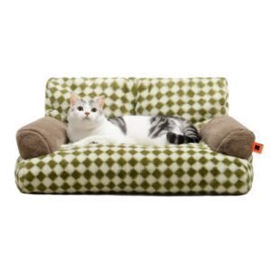 mewoofun pet couch bed, washable cat beds for medium small dogs & cats up to 25 lbs, dog beds with non-slip bottom, fluffy cat couch, 26×19×13 inch (green)