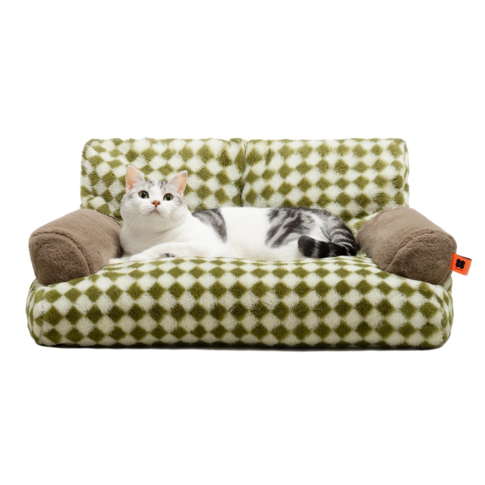 MEWOOFUN Pet Couch Bed, Washable Cat Beds for Medium Small Dogs & Cats up to 25 lbs, Dog Beds with Non-Slip Bottom, Fluffy Cat Couch, 26×19×13 Inch (Green)