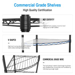 NSF 6-Tier Metal Corner Shelf Wire Shelving Unit - 420 lbs Capacity, Adjustable, with leveling feet & Waterproof Shelf Liners - Ideal for Garage, Kitchen, and More - 72" H x 18" L x 18" D - Black