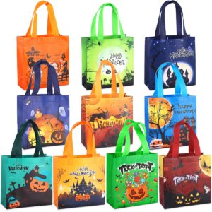 aviski 10pcs halloween trick or treat bags, small halloween tote bags with handles, gift bags, multifunctional non-woven halloween bags for gifts wrapping, halloween party supplies