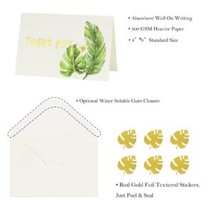 Crisky 4x6 Greenery 4 Assorted Thank You Cards with Envelopes (50 Pack) & Stickers Greeting Cards Bulk, tropical plants for Birthday, Baby Shower,Bridal Shower, Wedding, Graduation