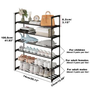 Calmootey 6-Tier Shoe Rack, Tall Large Capacity 30 Pairs Shoes Storage Organizer, Stackable Wide Shoe Shelf for Entryway, Hallway, Black