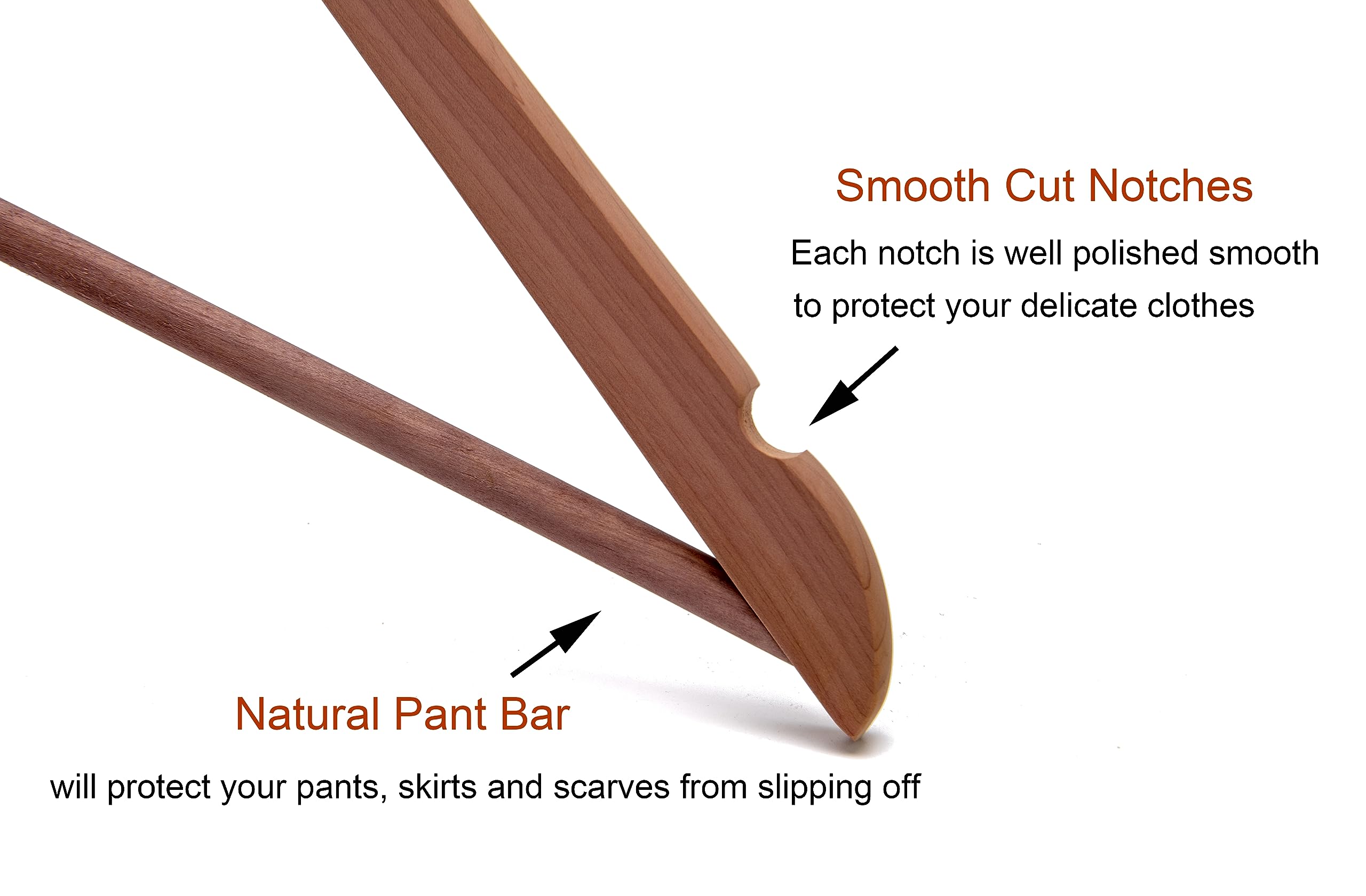 American Red Cedar Wooden Coat Suit Hangers, Wood Skirt Dress Hangers, Smooth Cut Notches- 360°Flexible Hook- Solid Non-Slip Bar 10 Pack-Natural - HL03N