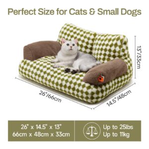 MEWOOFUN Pet Couch Bed, Washable Cat Beds for Medium Small Dogs & Cats up to 25 lbs, Dog Beds with Non-Slip Bottom, Fluffy Cat Couch, 26×19×13 Inch (Green)