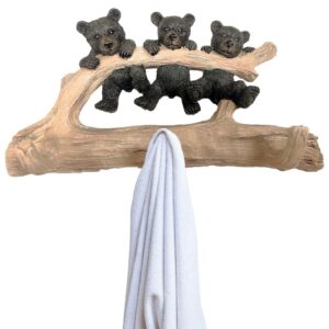 amajy decorative wall mounted hook with three black bear cubs hanging on a tree branch for coats, towels, bags, caps and more - cabin lodge style decor