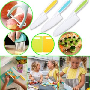 Yuanwovv 13Pcs Montessori Kitchen Tools for Toddlers，Safe Knives Cooking Set, Kids Knives for Real Cooking Toddler Knife Set，with Plastic Toddler Safe Knives Crinkle Cutter Kids Cutting Board.