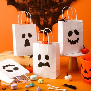 Honoson 24 Pieces Ghost Halloween Treat Bags Halloween Paper Gift Bags Halloween Goodie Bags with Handles Halloween Goodie Candy Bag Trick or Treat Party Favor Bags for Halloween Party Supplies