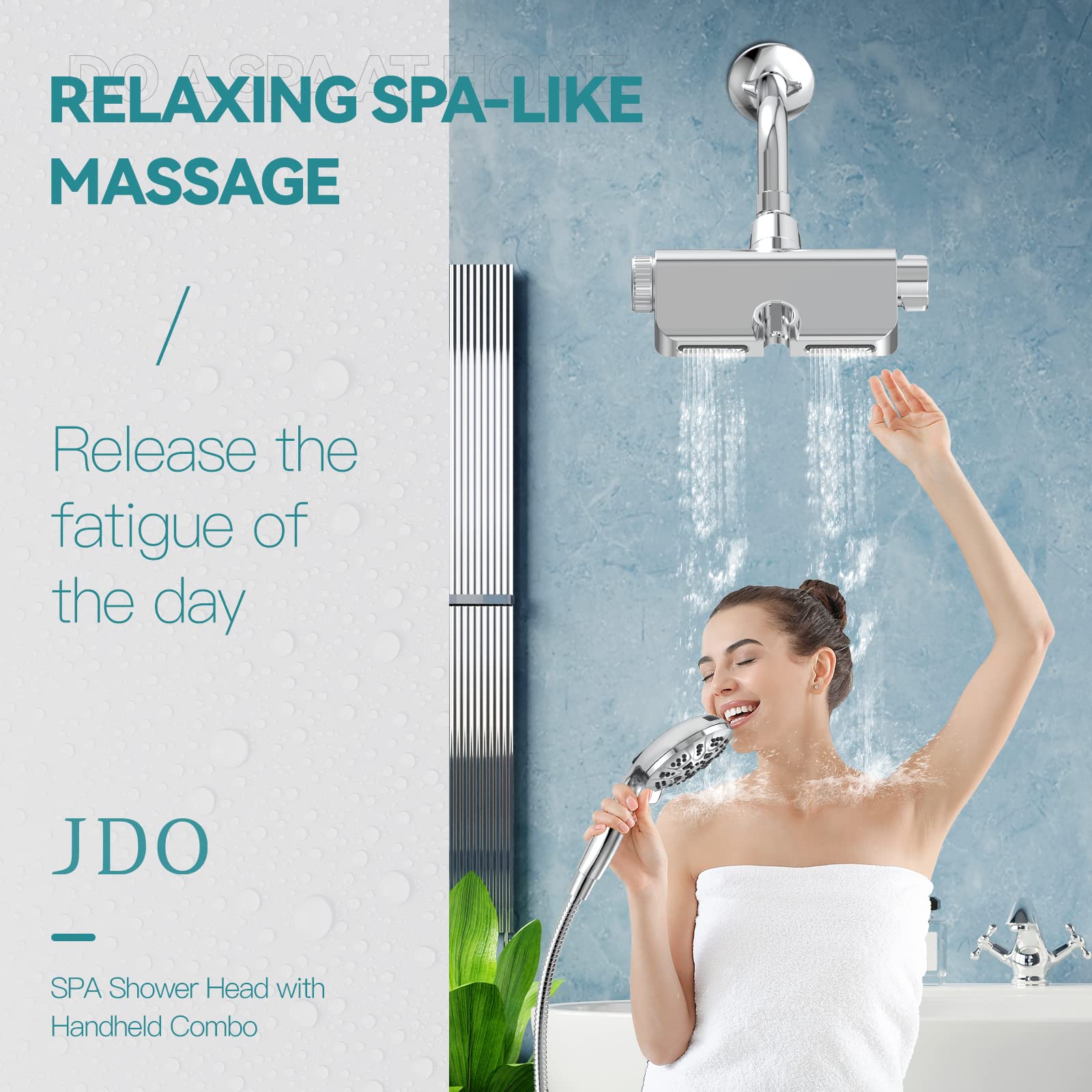 JDO Dual Shower Head with Handheld, 4-in-1 High Pressure Shower Head with Filter, SPA System, Massage Spray, Built in Power Wash, 7 Functions Rain Showerhead Combo with 79" Hose (Chrome)