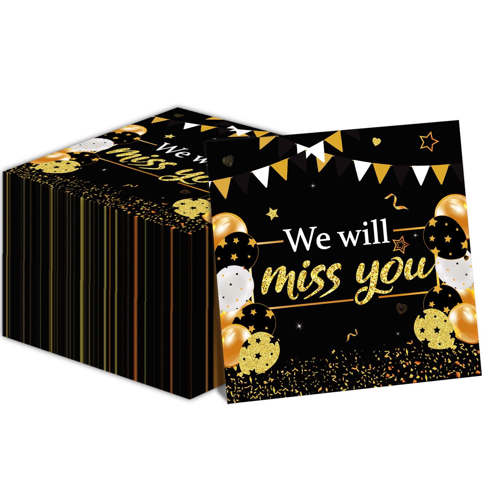 50 pcs We Will Miss You Party Paper Napkins Farewell Going Away Party Disposable Decoration Supplies Black and Gold Goodbye Party Favors for Good Luck Leaving Retirement Graduation Party Decor Set