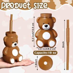 Maxdot 24 Pieces Baby Shower Birthday Party Favor Gift Supplies Bear Cups with Straws,10 oz Plastic Bear Shape Cup Reusable Creative Cups Bulk for Baby Shower Birthday Gift Wedding Party Favors(Brown)