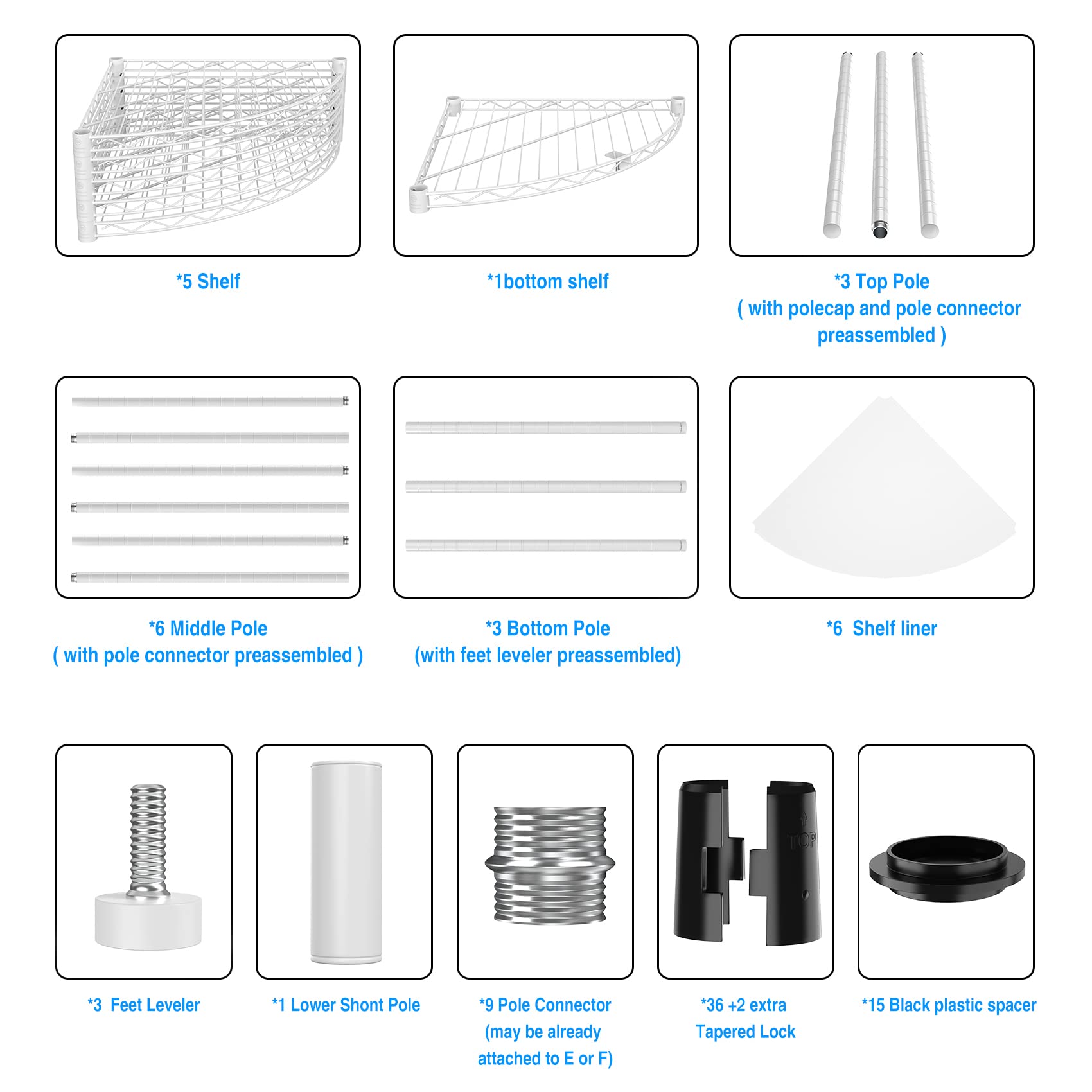 NSF 6-Tier Metal Corner Shelf Wire Shelving Unit - 420 lbs Capacity, Adjustable, with leveling feet & Waterproof Shelf Liners - Ideal for Garage, Kitchen, and More - 72" H x 18" L x 18" D - White