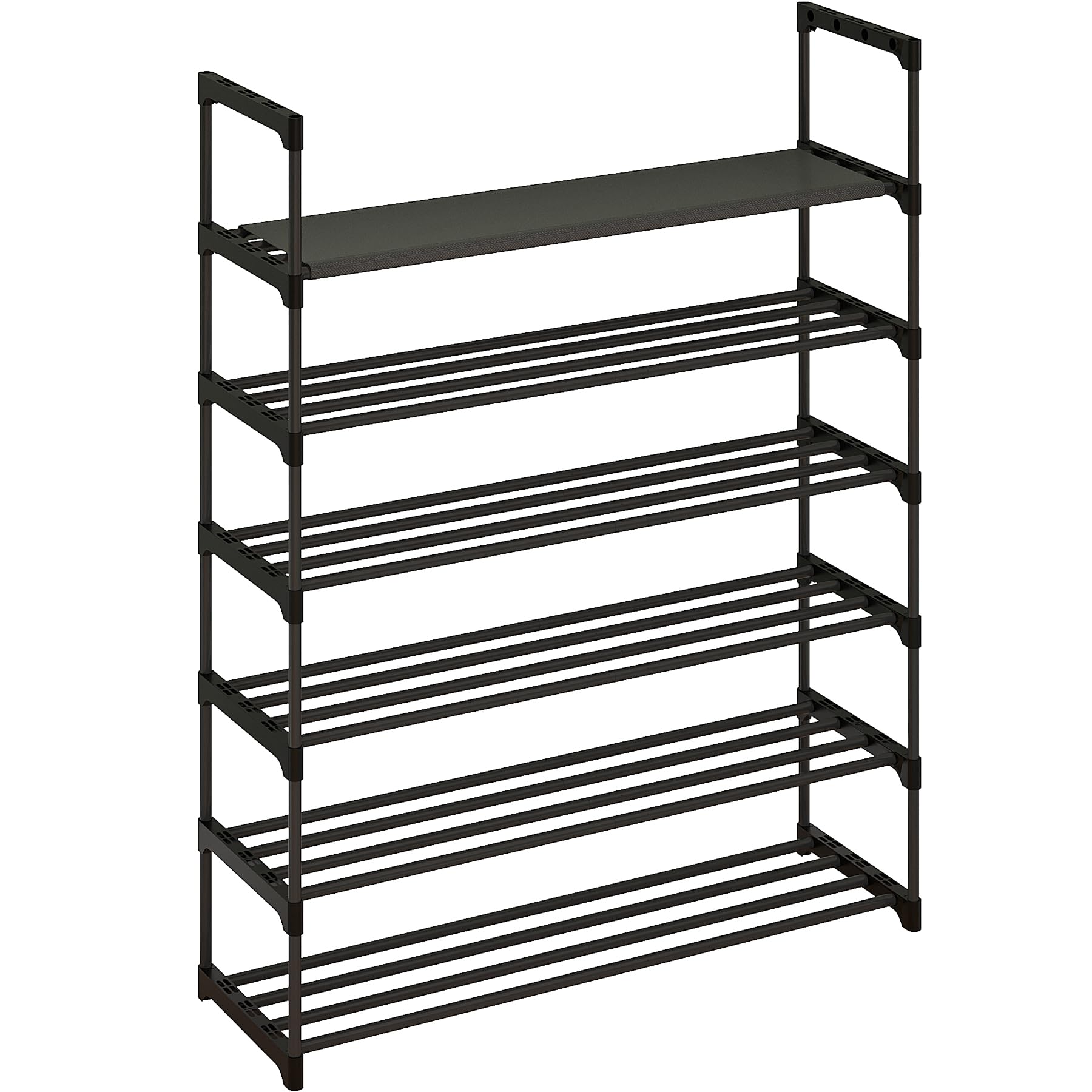 Calmootey 6-Tier Shoe Rack, Tall Large Capacity 30 Pairs Shoes Storage Organizer, Stackable Wide Shoe Shelf for Entryway, Hallway, Black