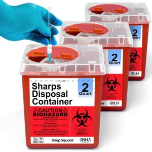 sharps containers for home and professional use, 2 quart needle disposal containers (3 pack) syringe disposal container home, biohazard containers, small sharps container