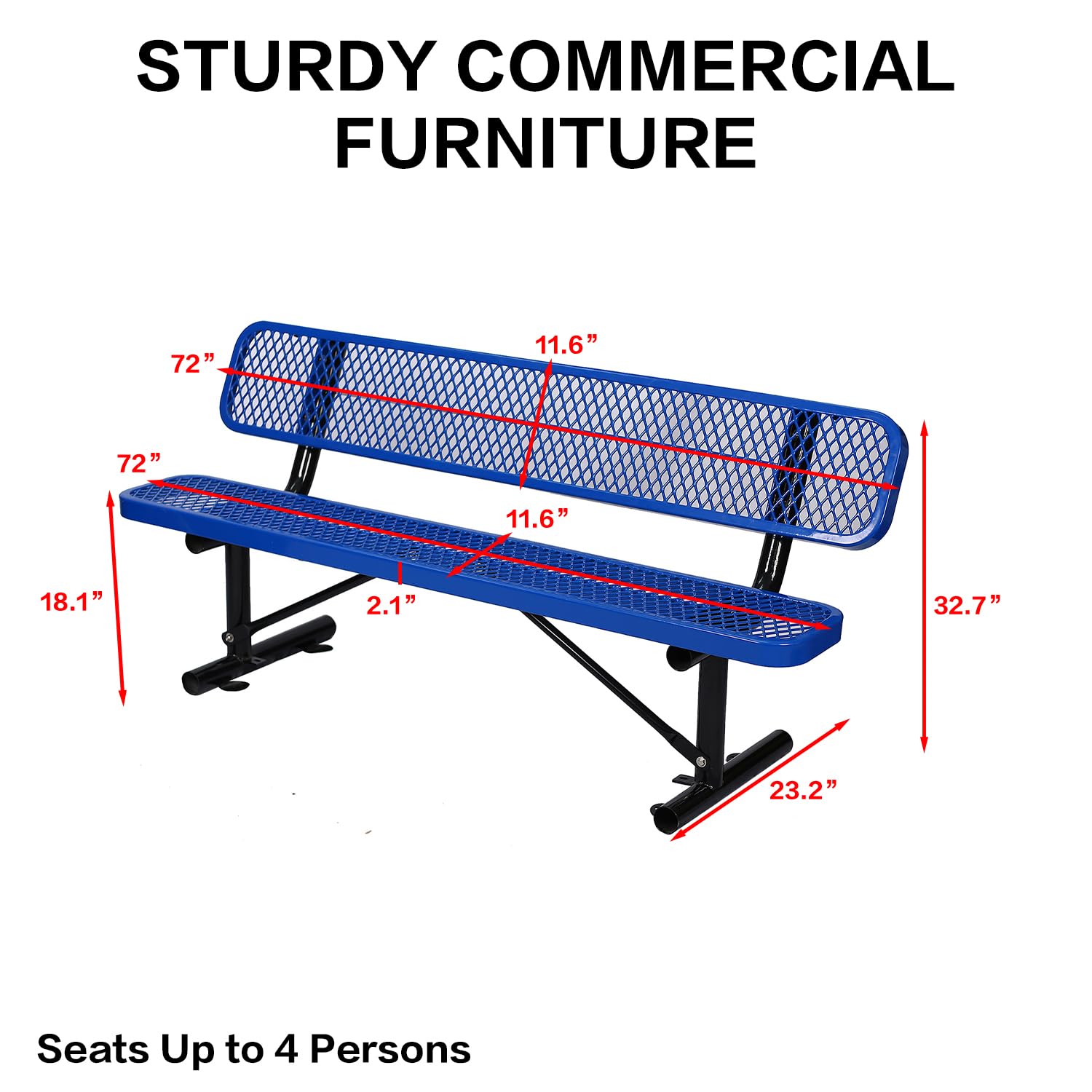 SUNDALY 6 Feet Heavy Duty Metal Park Bench with Back for Outside, Outdoor Bench with Portable Frame