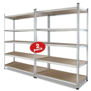 workpro 5-tier storage shelving unit, 48”w x 24”d x 72”h, adjustable storage rack heavy duty aluminum alloy shelf, 2750 lbs load capacity (total), for garage, kitchen, bathroom, warehouse, pack of 2