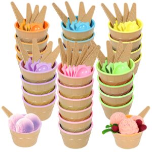 hbaushun 26 pack plastic ice cream bowls with spoons,reusable plastic ice cream cups,cartoon candy colorice cream bowls set for sundae frozen yogurt summer holiday parties