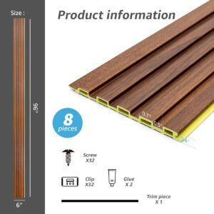 Art3d Slat Wall Panels, WPC Soundproof 3D Wall Paneling for Interior Wall Decor, TV Background, 8-Pack 96 x 6 in. Teak