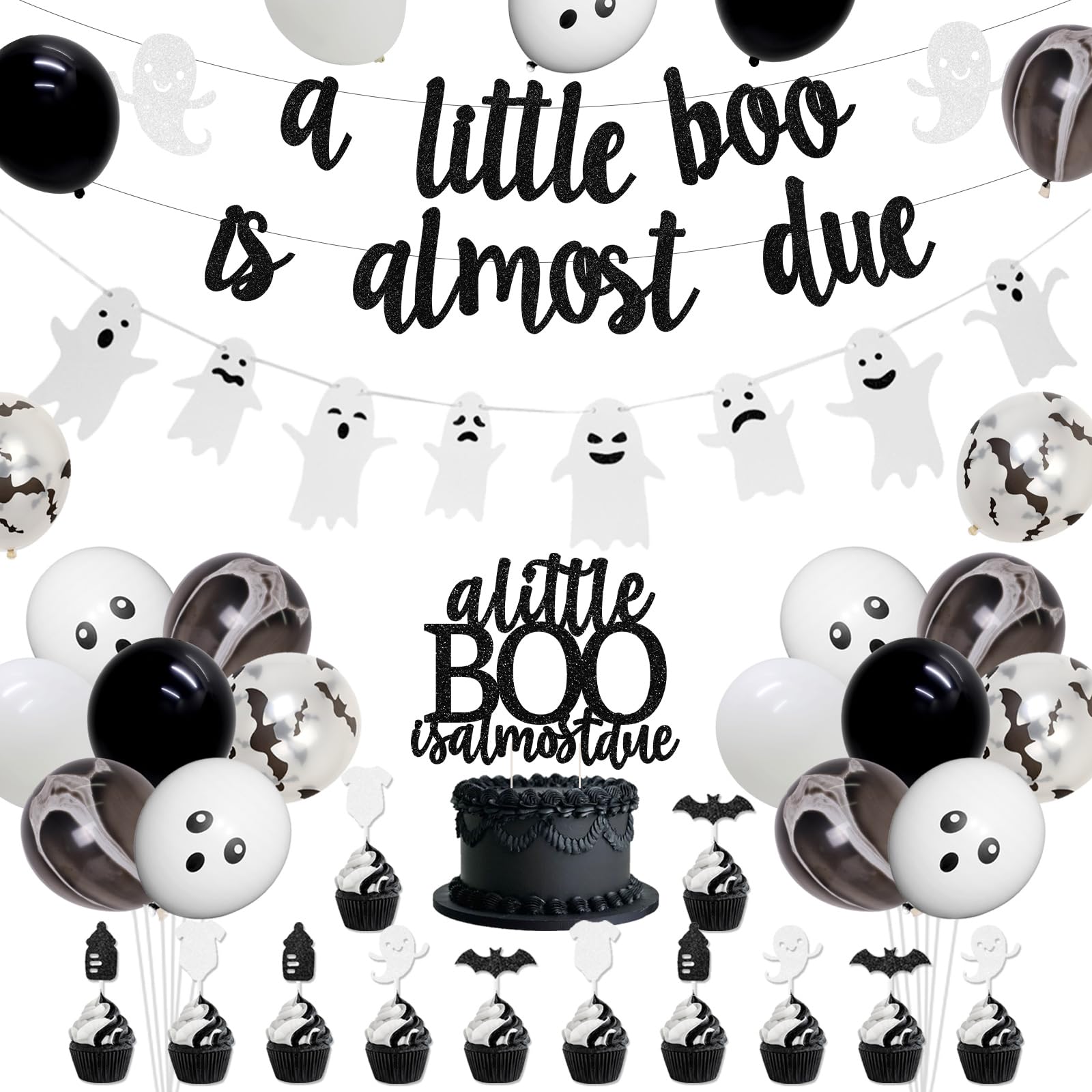 Balterever a Little Boo is Almost Due Baby Shower Decoration Black White Halloween Baby Shower Decoration with a Little Boo is Almost Due Banner Ghost Garland for Halloween Baby Shower Gender Reveal