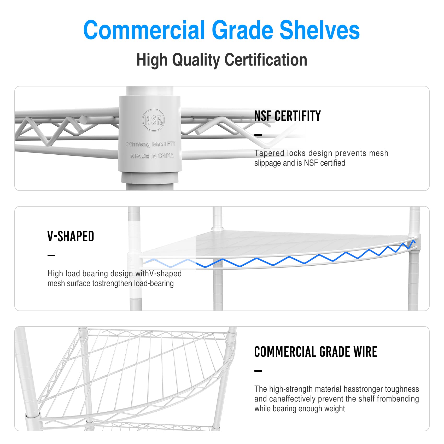 NSF 6-Tier Metal Corner Shelf Wire Shelving Unit - 420 lbs Capacity, Adjustable, with leveling feet & Waterproof Shelf Liners - Ideal for Garage, Kitchen, and More - 72" H x 18" L x 18" D - White