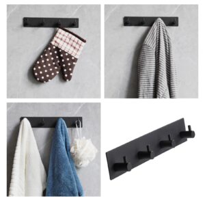 giti island Self Adhesive Towel Hooks for Bathrooms Black Stick on Wall Hooks Bath Adhesive Towel Hanger Peel and Stick Matte Black Shower Hooks for Wall Adhesive Coat Hook for Wall Mount 4 Hooks