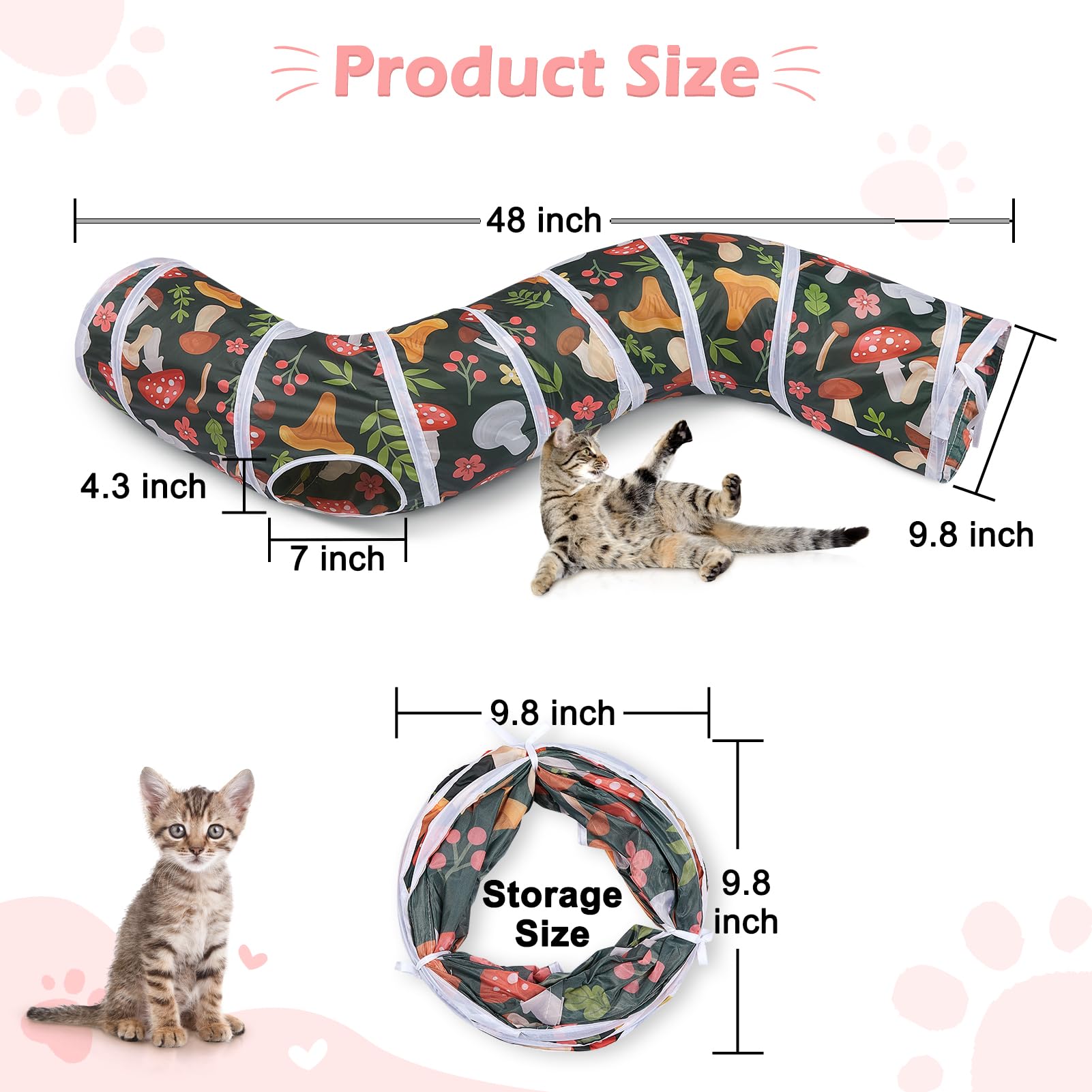 Glittme Cat Tunnel, Cat Tunnels for Indoor Cats, S-Shape Peekaboo Cat Cave with Cat Toys, Foldable Cat Tubes and Tunnels for Cats, Rabbit, Puppy, Guinea Pig