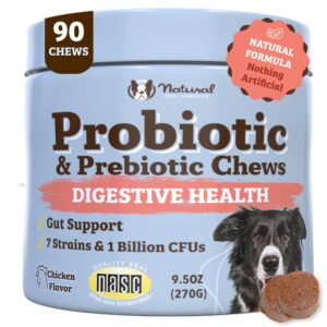 natural dog company probiotic chews for dogs (90 bites), chicken flavor, helps with digestion & gut health supports immune system, probiotics supplement for dogs of all ages, sizes & breeds.