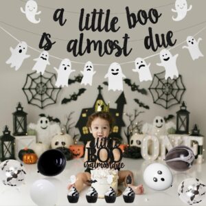 Balterever a Little Boo is Almost Due Baby Shower Decoration Black White Halloween Baby Shower Decoration with a Little Boo is Almost Due Banner Ghost Garland for Halloween Baby Shower Gender Reveal