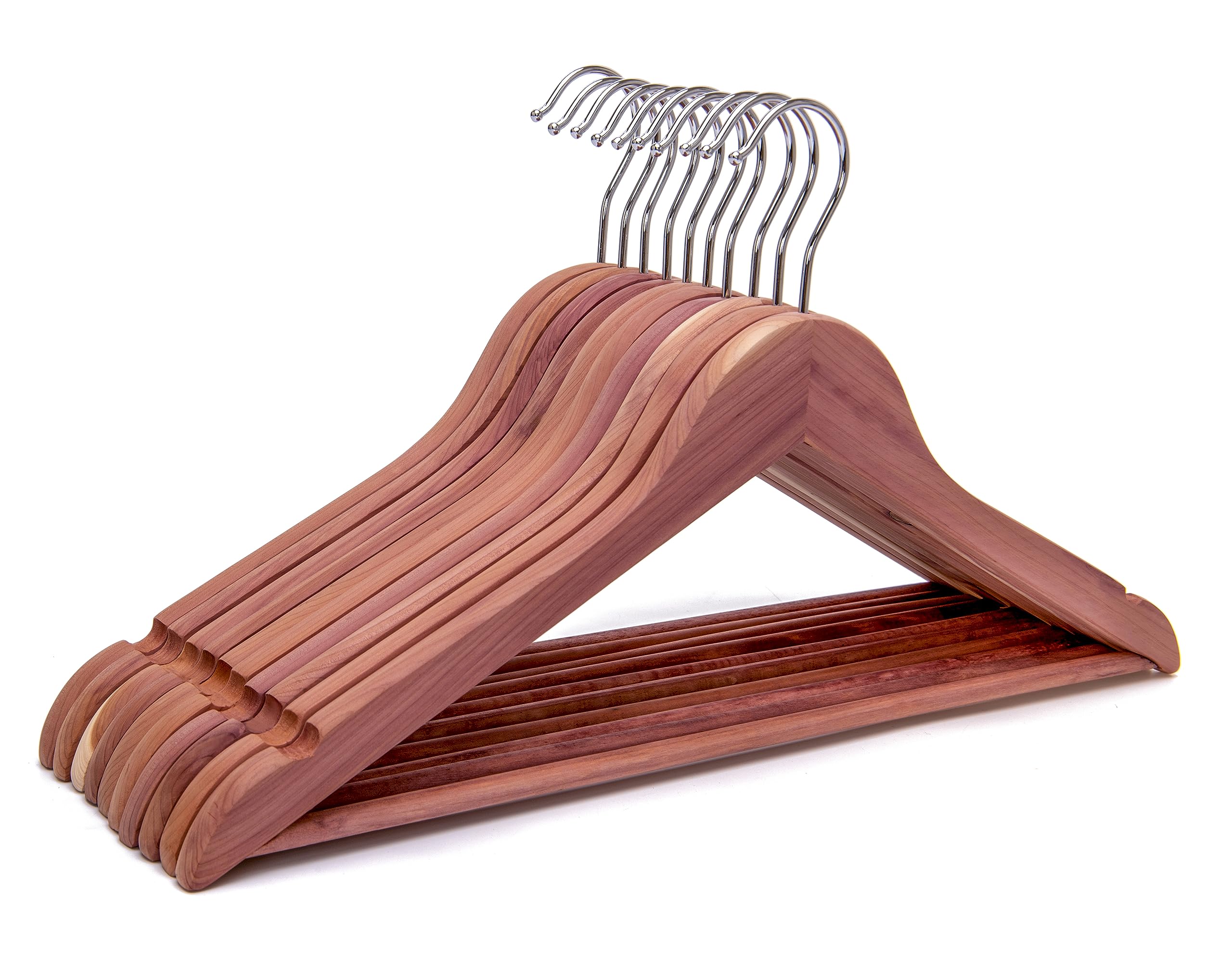 American Red Cedar Wooden Coat Suit Hangers, Wood Skirt Dress Hangers, Smooth Cut Notches- 360°Flexible Hook- Solid Non-Slip Bar 10 Pack-Natural - HL03N