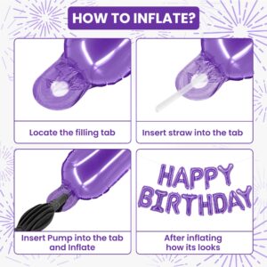 KatchOn, Purple Happy Birthday Balloons - 16 Inch, Helium Supported | Foil Happy Birthday Balloons Purple for Unicorn Birthday Decorations | Happy Birthday Balloon Banner, Purple Birthday Decorations