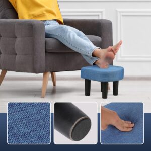 Allinside Ottoman Footstool with Handle, D-Shaped Linen Footrest, Small Shoe Seat Step Stool, Soft Sponge Foot Stool for Living Room, Bedroom, Couch, Entryway (Blue)