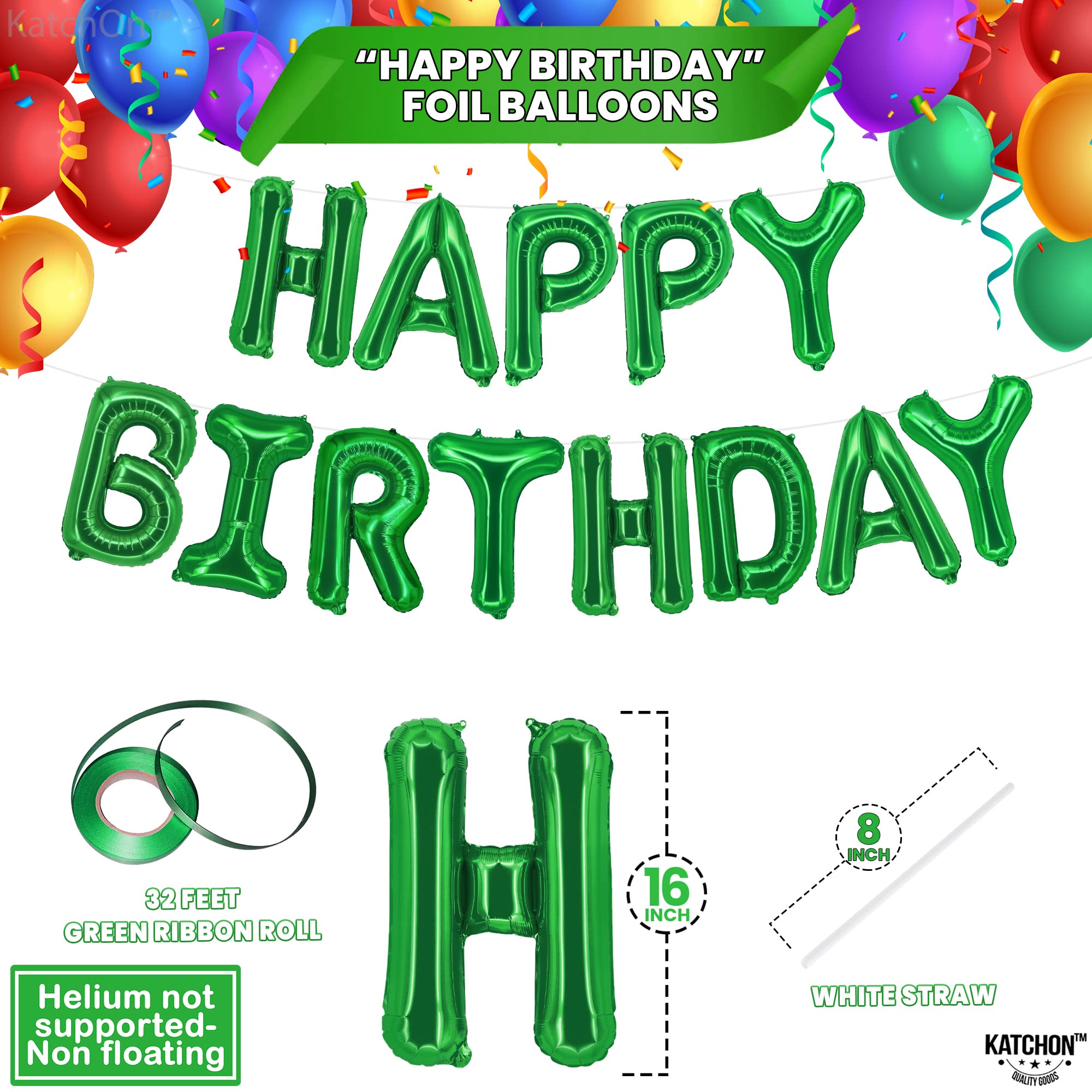 KatchOn, Green Happy Birthday Balloons - 16 Inch | Green Happy Birthday Banner, Green Birthday Sign | Jungle Party Decorations | Green Happy Birthday Sign for Emerald Green Birthday Decorations Women