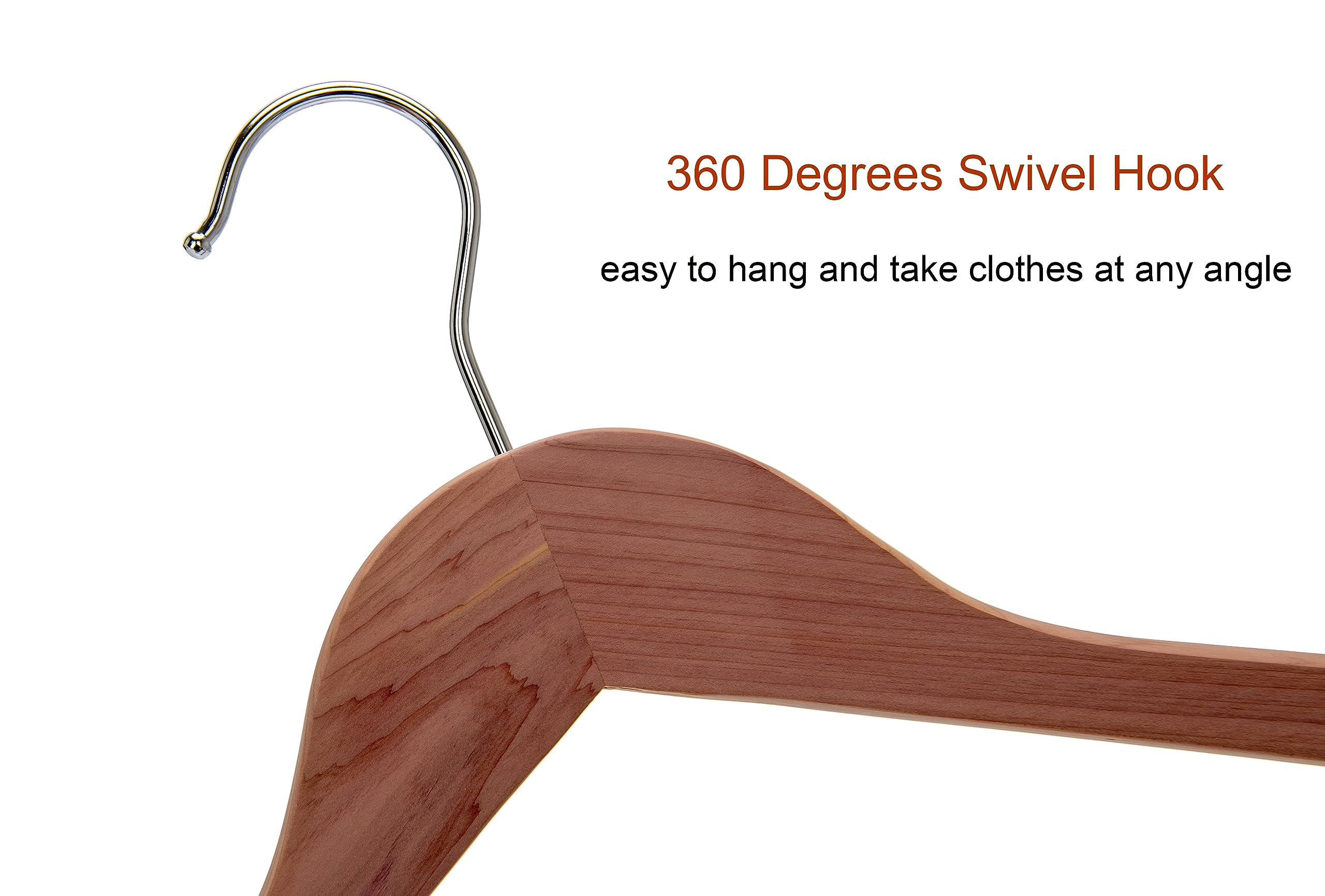 American Red Cedar Wooden Coat Suit Hangers, Wood Skirt Dress Hangers, Smooth Cut Notches- 360°Flexible Hook- Solid Non-Slip Bar 10 Pack-Natural - HL03N