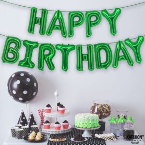 KatchOn, Green Happy Birthday Balloons - 16 Inch | Green Happy Birthday Banner, Green Birthday Sign | Jungle Party Decorations | Green Happy Birthday Sign for Emerald Green Birthday Decorations Women