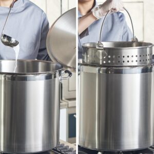 CURTA 32 Quart Large Stock Pot with Lid, NSF Listed, 3-Ply Clad Base, Heavy Gauge 18/8 Stainless Steel Cooking Pot, Commercial Cookware for Soup, Stew & Sauce, Riveted Silicone Handle, Induction Ready