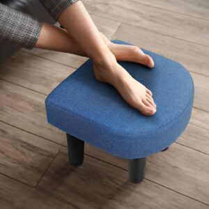 Allinside Ottoman Footstool with Handle, D-Shaped Linen Footrest, Small Shoe Seat Step Stool, Soft Sponge Foot Stool for Living Room, Bedroom, Couch, Entryway (Blue)