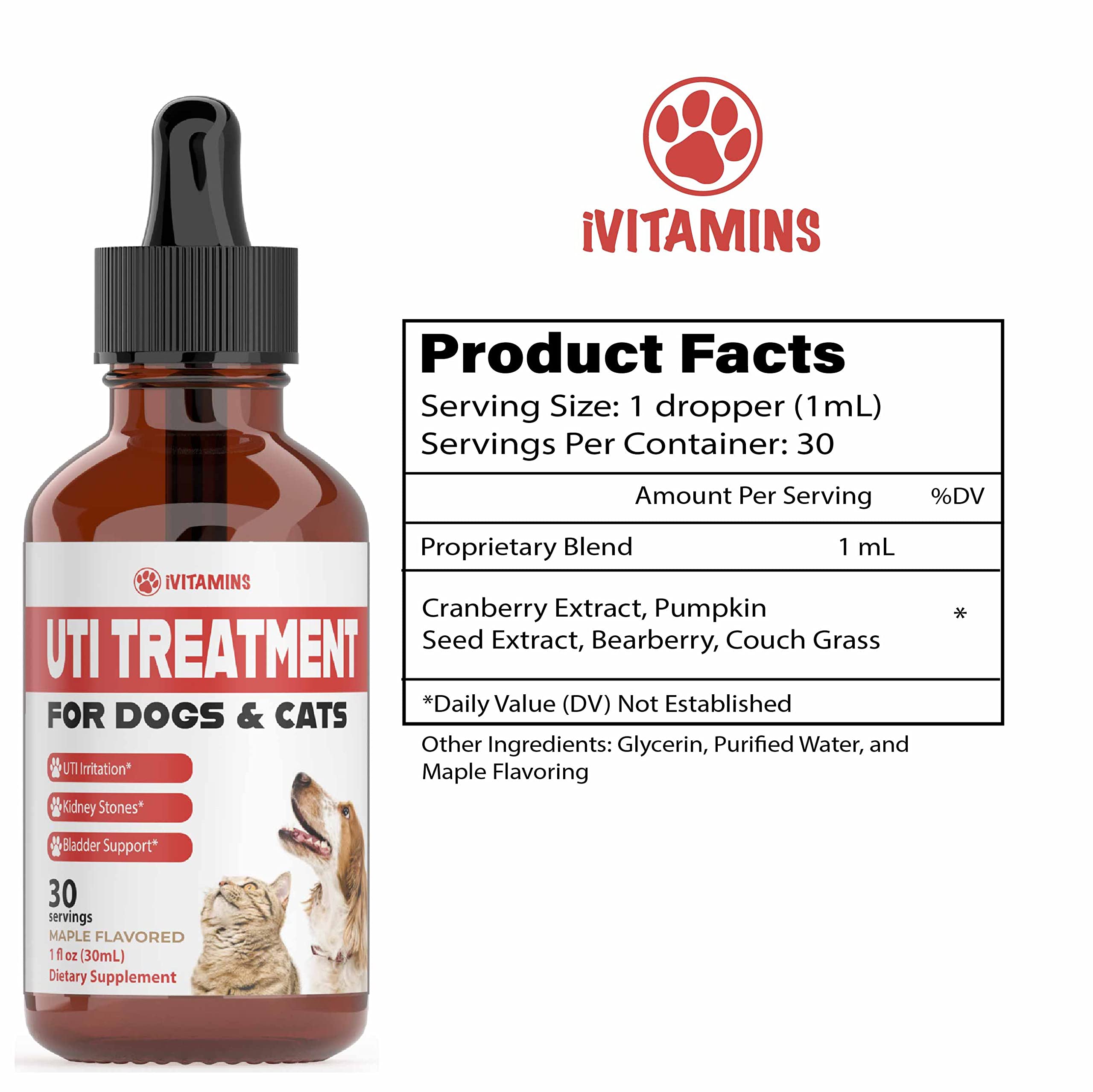 Dog UTI Treatment | Cat UTI Medicine | Cat UTI Remedy | Cranberry Supplement for Dogs | Pumpkin for Cats | Dog UTI | Cat UTI | Cranberry for Dogs | Cat Urinary Tract Infection Treatment | 1 fl oz