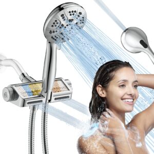 jdo dual shower head with handheld, 4-in-1 high pressure shower head with filter, spa system, massage spray, built in power wash, 7 functions rain showerhead combo with 79" hose (chrome)