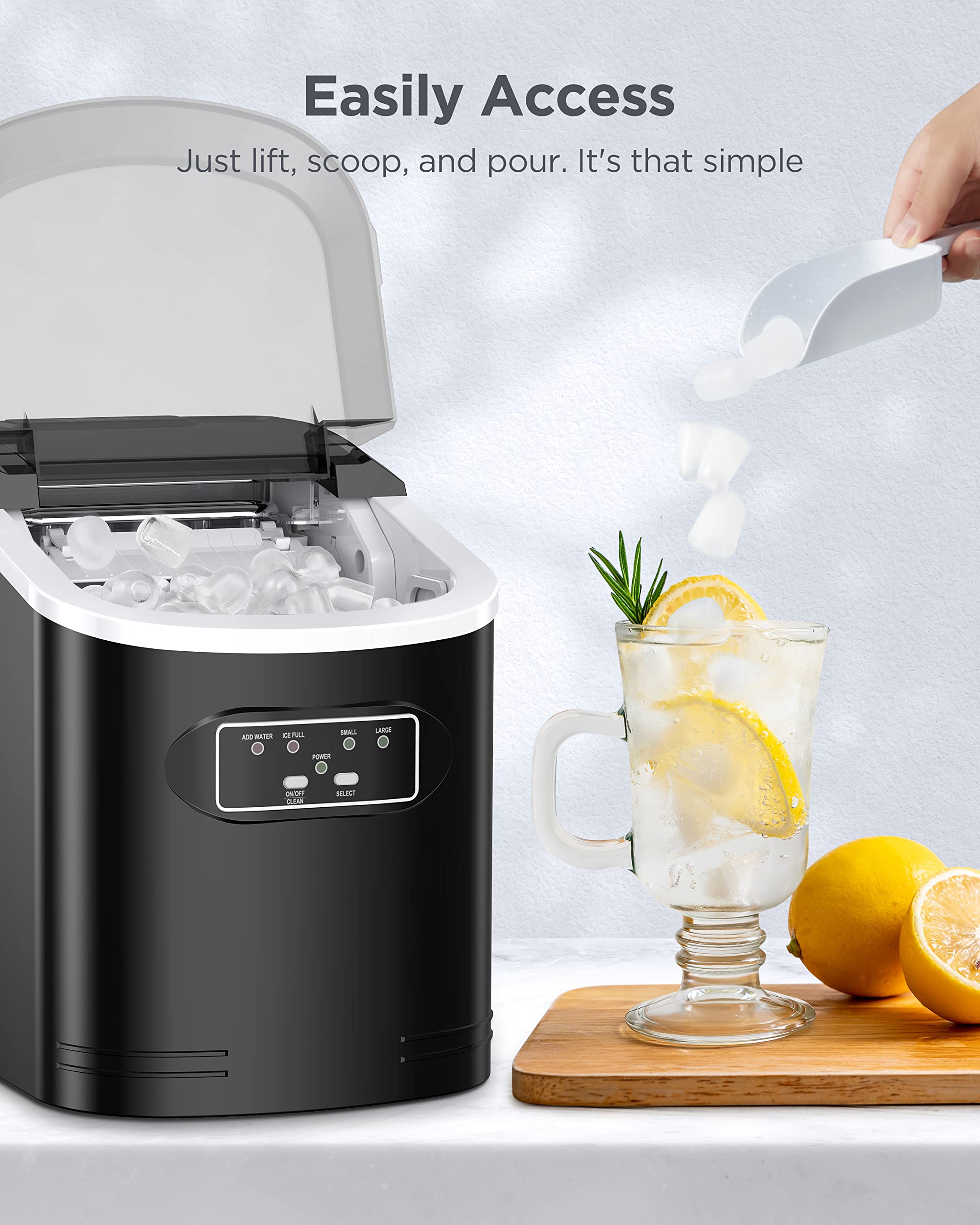 Silonn Ice Maker Machine Countertop, 26 lbs in 24 Hours, 9 Cubes Ready in 6 Mins, Self-Clean Ice Maker Compact Portable Ice Maker with Ice Scoop and Basket