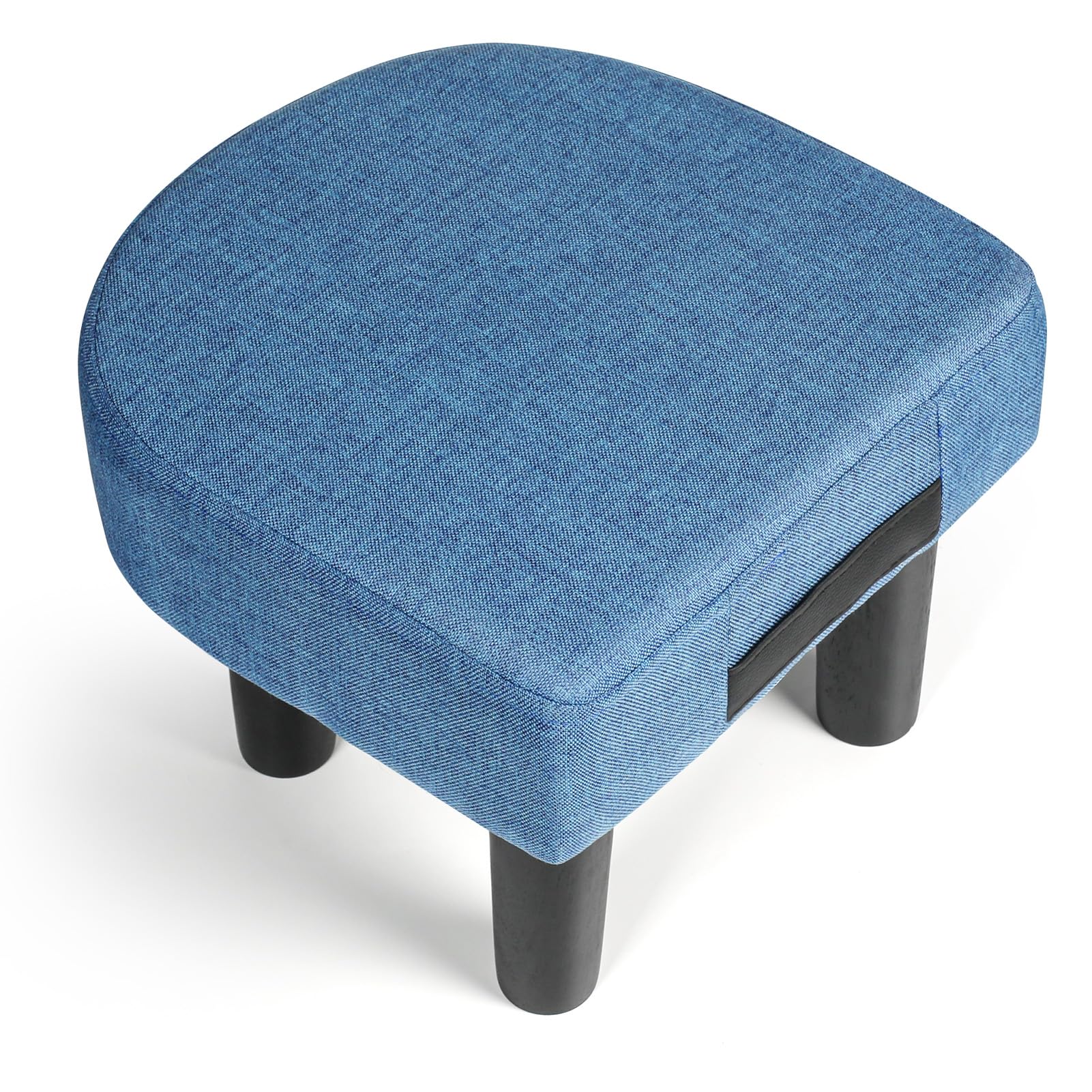 Allinside Ottoman Footstool with Handle, D-Shaped Linen Footrest, Small Shoe Seat Step Stool, Soft Sponge Foot Stool for Living Room, Bedroom, Couch, Entryway (Blue)