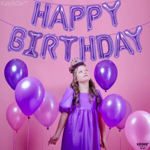 KatchOn, Purple Happy Birthday Balloons - 16 Inch, Helium Supported | Foil Happy Birthday Balloons Purple for Unicorn Birthday Decorations | Happy Birthday Balloon Banner, Purple Birthday Decorations