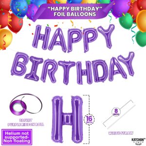 KatchOn, Purple Happy Birthday Balloons - 16 Inch, Helium Supported | Foil Happy Birthday Balloons Purple for Unicorn Birthday Decorations | Happy Birthday Balloon Banner, Purple Birthday Decorations