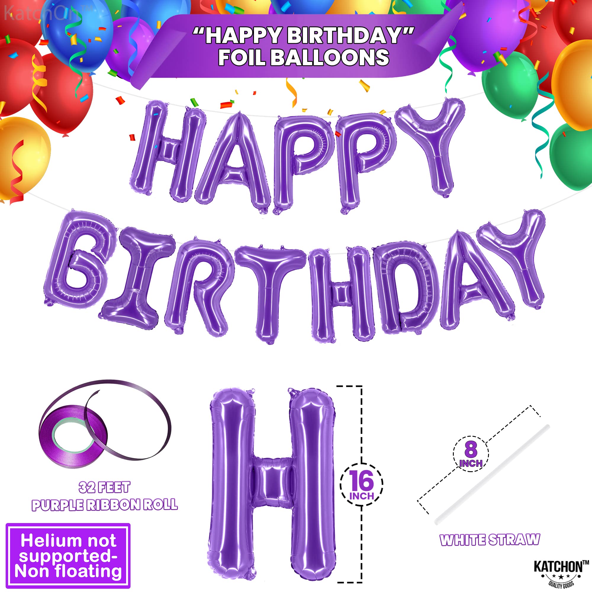 KatchOn, Purple Happy Birthday Balloons - 16 Inch, Helium Supported | Foil Happy Birthday Balloons Purple for Unicorn Birthday Decorations | Happy Birthday Balloon Banner, Purple Birthday Decorations